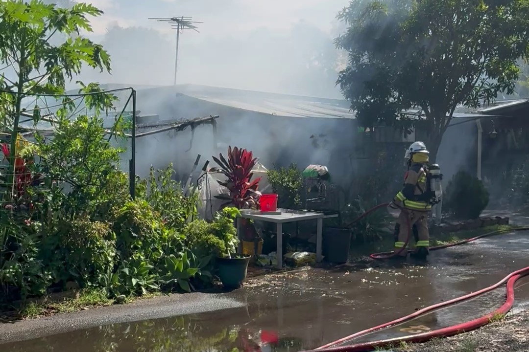 Firefighters battle blaze at caravan park