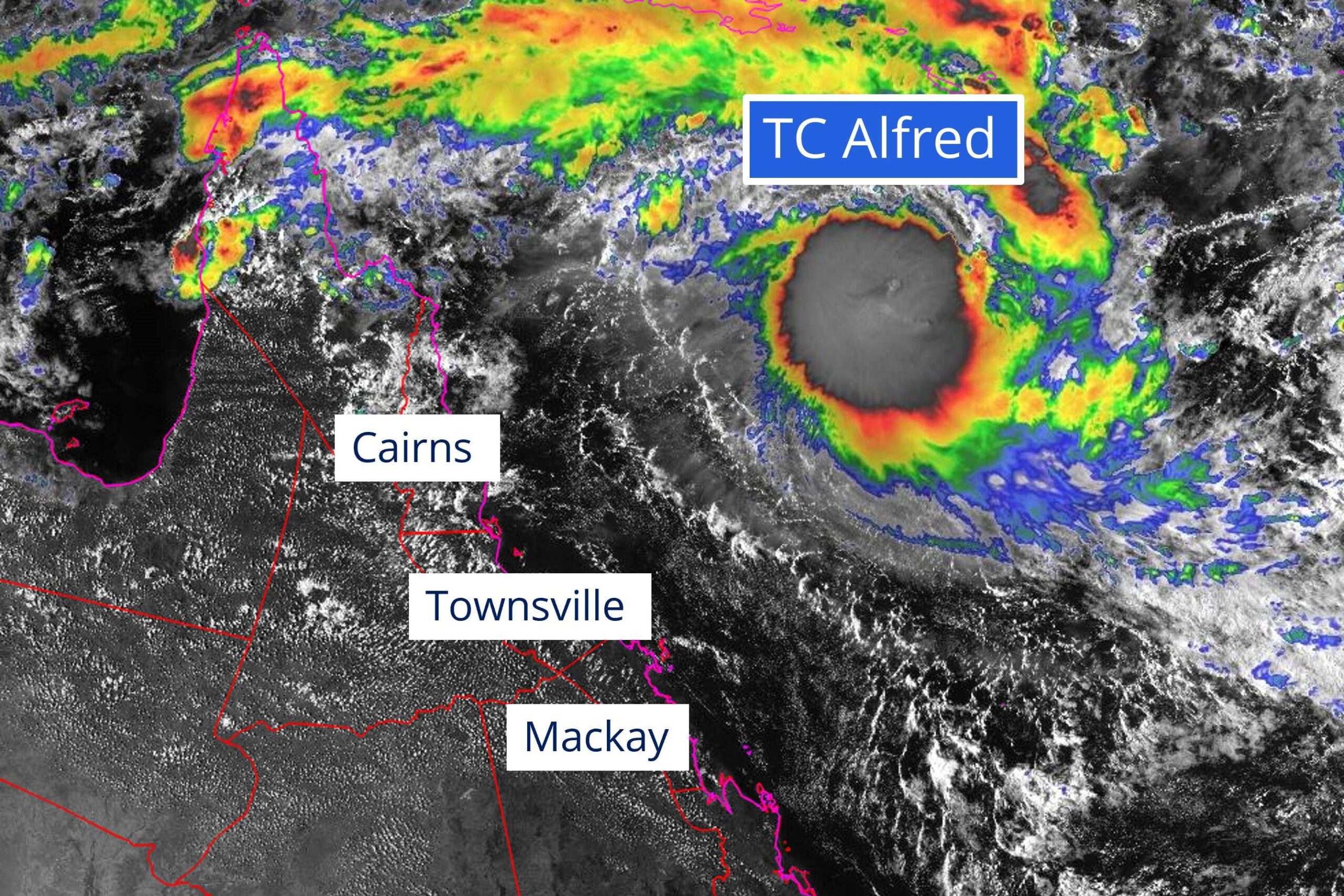Tropical cyclone forms, intensifying off coast